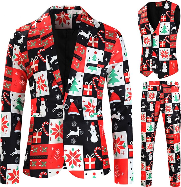 JCMoniDun Men's Christmas 3 Piece Slim Fit Suit Set Xmas Holiday Party ...