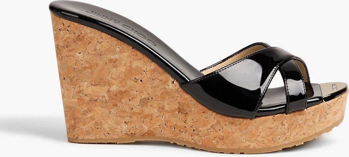 Jimmy Choo Pandora patent-leather wedge mules - ShopStyle