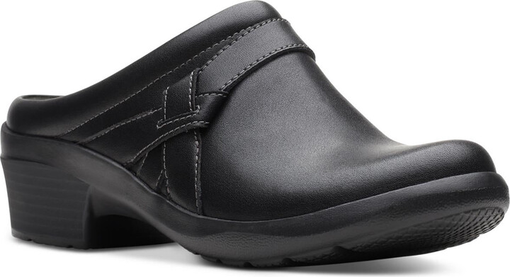 Clarks Womens Leather Slip-On Clogs - ShopStyle