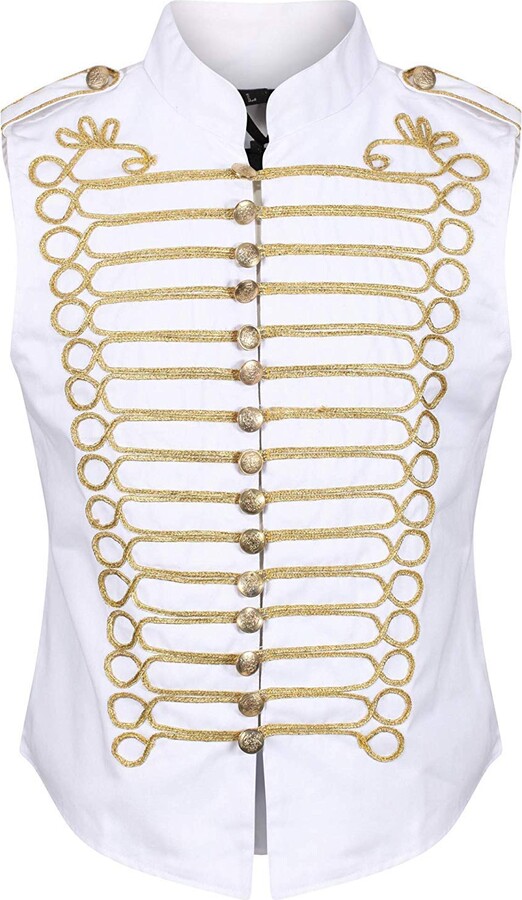 Ro Rox Men's White Gold Steampunk Gothic Military Sleeveless Parade ...