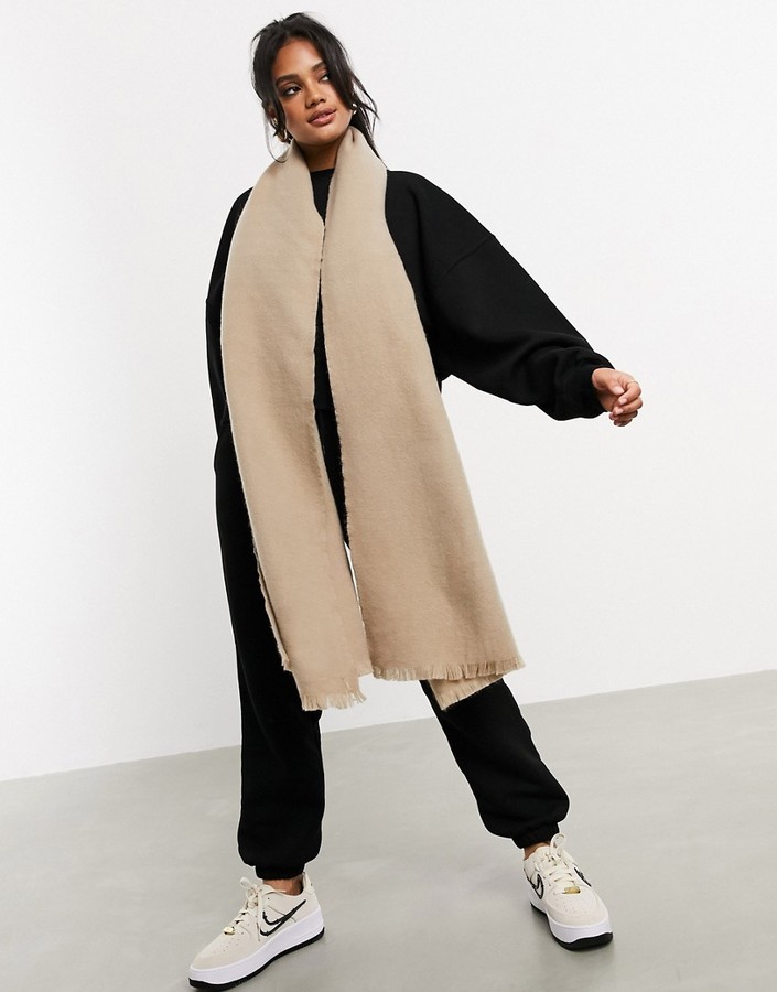ASOS DESIGN supersoft long woven scarf with raw edge in stone ...