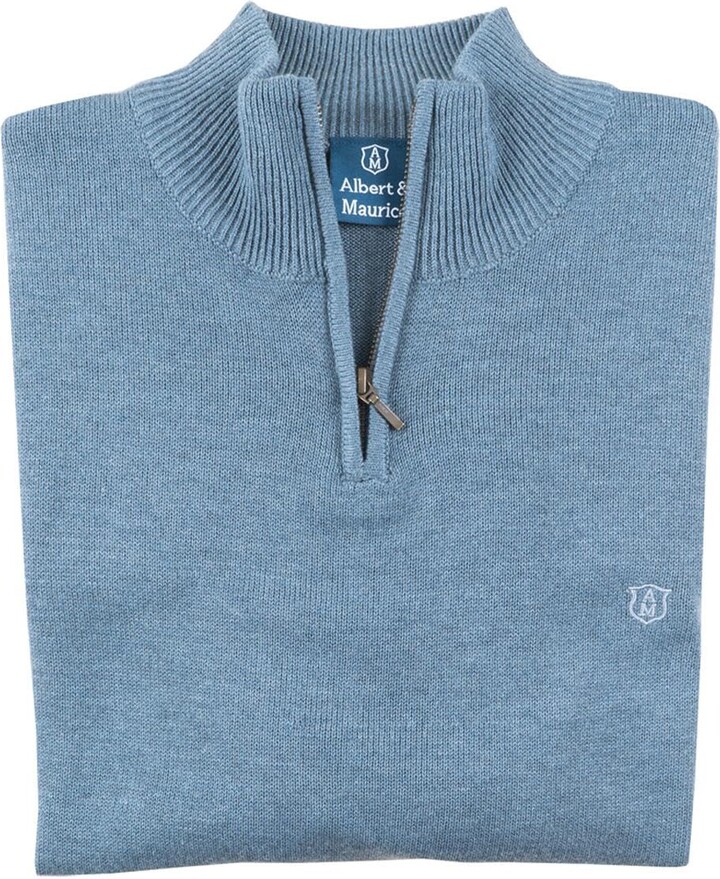Albert & Maurice Mens Colwall Seawool Zip Neck Jumper Denim Large ...
