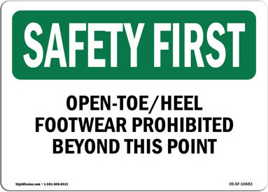 SignMission Osha Safety First Sign - Toe Heel Footwear Prohibited ...