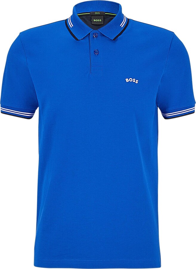 Hugo Boss Mens Paul Curved Curved Logo Slim Fit Polo Shirt In Stretch