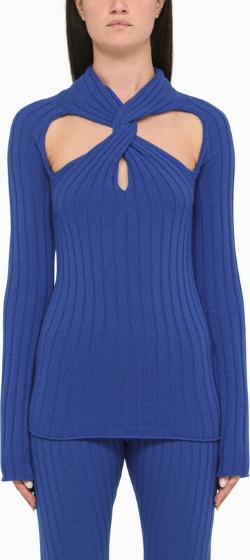 Versace Blue ribbed top - ShopStyle
