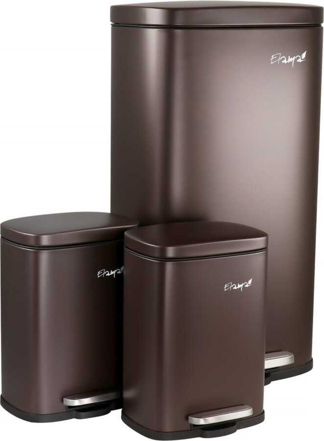 Elama 3 Piece 30 Liter and 5 Liter Stainless Steel Step Trash Bin Combo ...