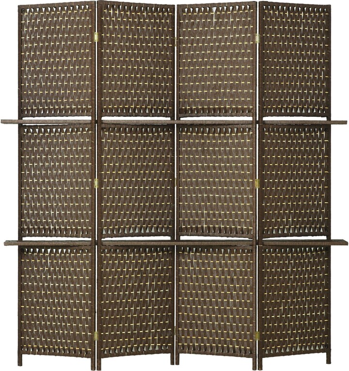 HOMCOM 4 Panel Folding Wall Divider Room with Shelves Privacy Screen ...