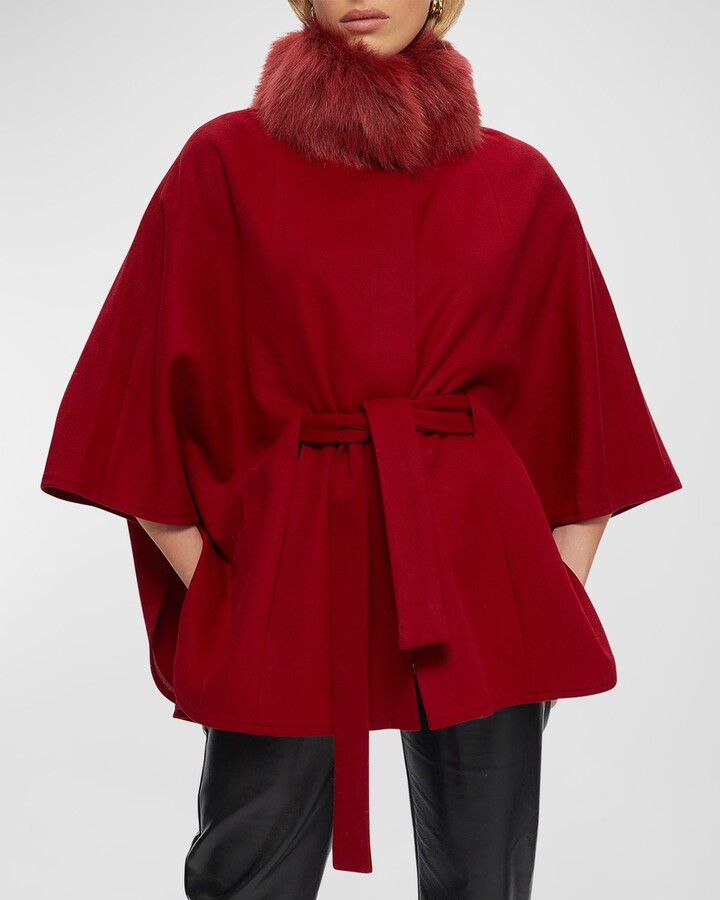 Gorski Wool Belted Cape with Toscana Lamb Shearling Collar - ShopStyle