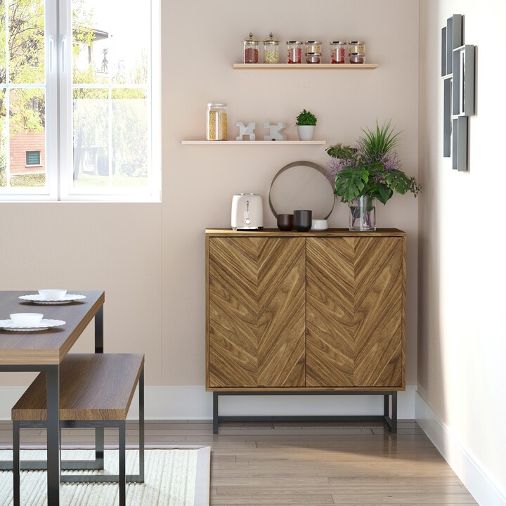 HOMCOM Double Door Kitchen Sideboard with 3 Level Adjustable Shelf ...