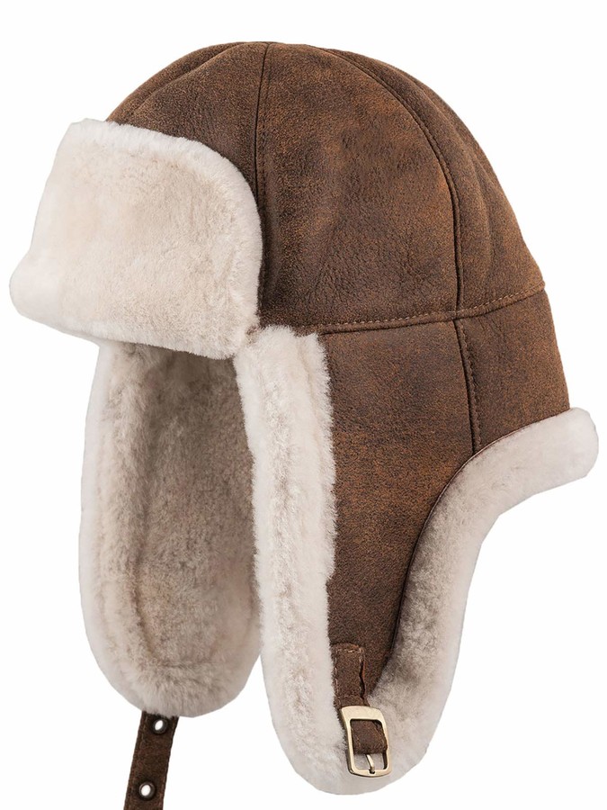 Sterkowski Warm Winter Shearling Leather Trapper Cap UK 6 7/8-7 ...