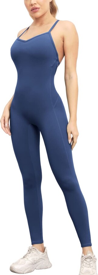 RALPH ROY One Piece Catsuit Nude Feeling Workout Yoga Jumpsuit Backless Cross Sport Unitard ...