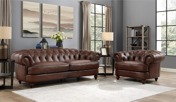 Hydeline USA Hydeline Newport Top Grain Chesterfield Leather Sofa Set ...