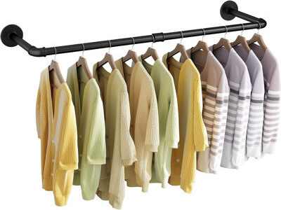 17 Stories Wall Mounted Clothes Rack, 38.4in Industrial Pipe Wall Mount ...