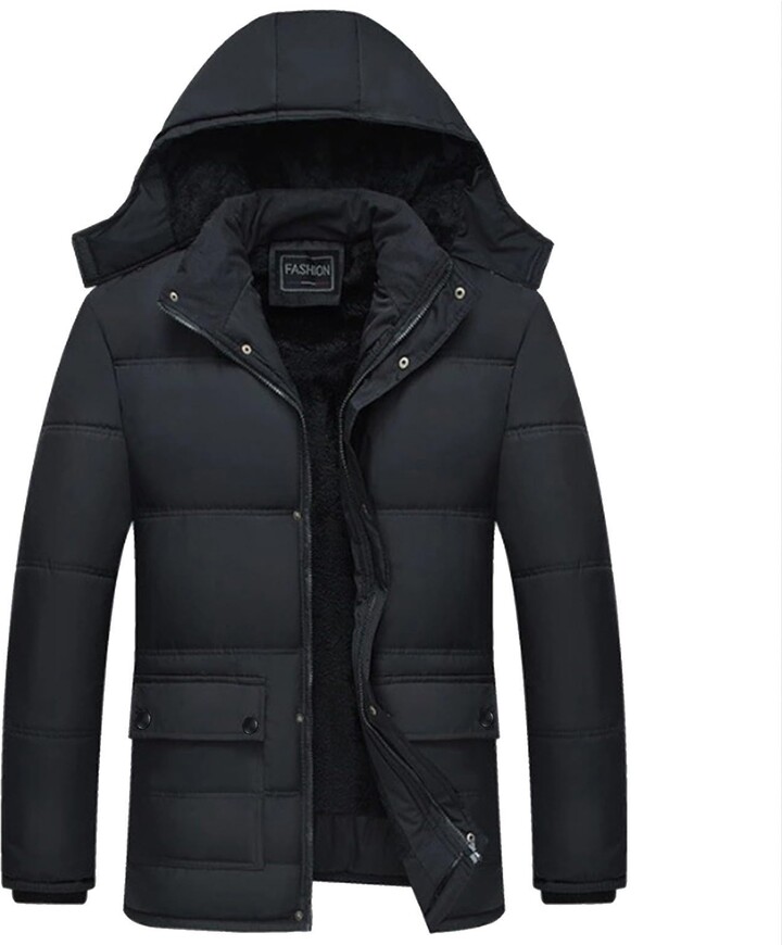 Generico Men's Oversize Winter Coat with Hood in Vintage Fleece Fashion ...