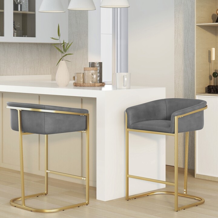 Modern Velvet Upholstered Counter Height Arm Bar Stools - ShopStyle
