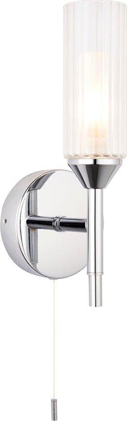 Loops Chrome Plated Bathroom Wall Light - Ribbed Glass Shade & Frosted ...