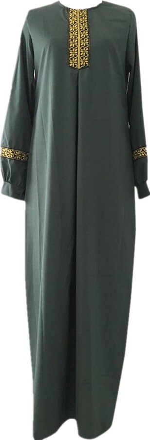VESNIBA Muslim Islamic Dress Women Middle East Dress Gold Embroidered ...