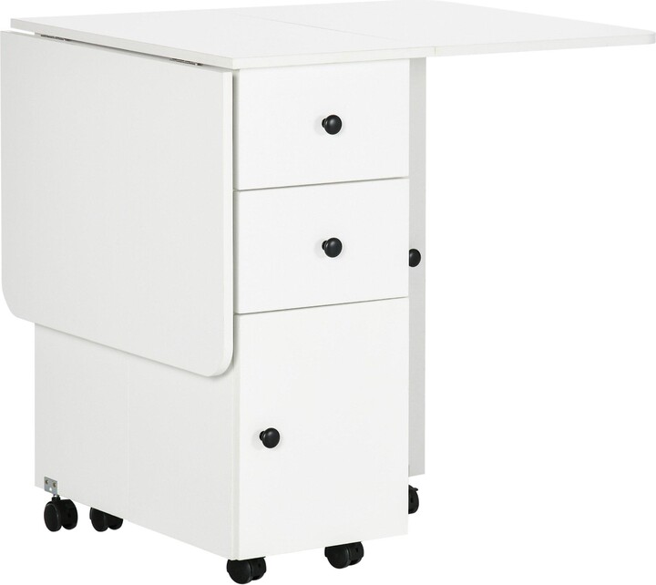 HOMCOM Folding Dining Table Rolling Kitchen Table With Storage Drawers ...