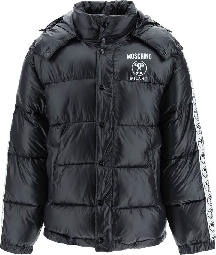 Moschino double question mark hooded puffer jacket - ShopStyle
