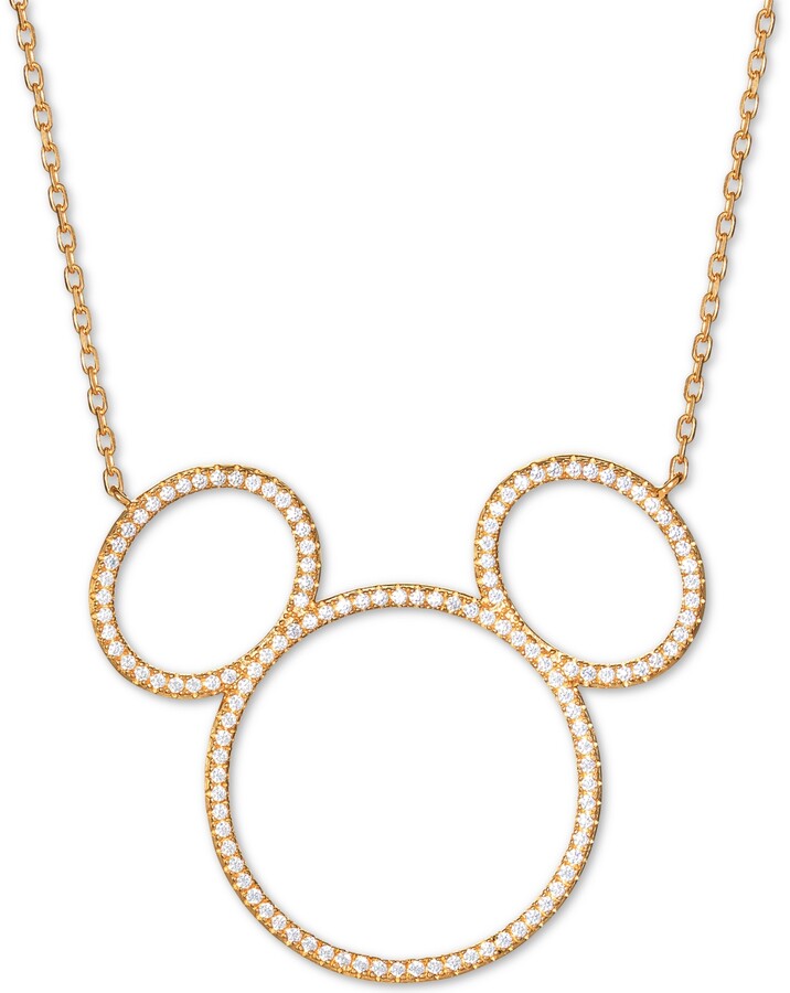 Disney Cubic Zirconia Mickey Mouse Outline Pendant Necklace in 18k Gold ...