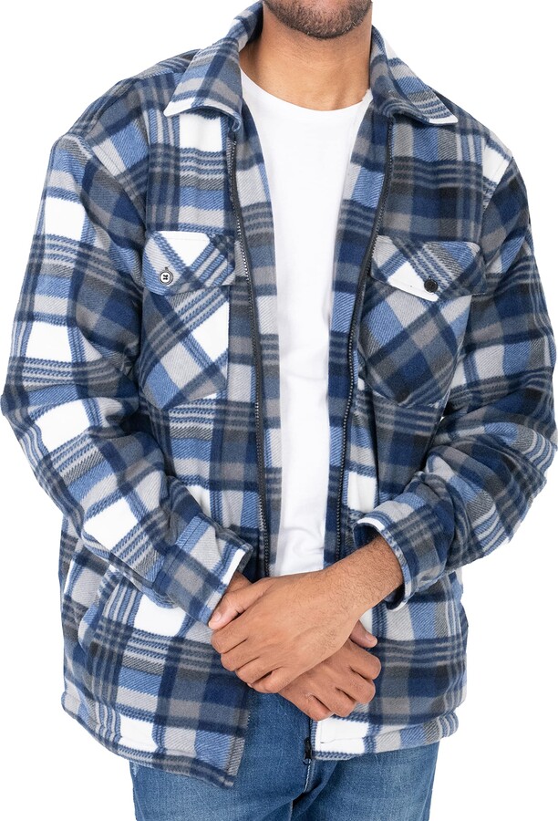 Hazy Blue Fur Lined Sherpa Check Lumberjack Mens Fleece Flannel Plaid ...