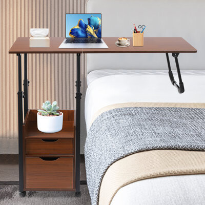 SUNYOU Overbed Table with Wheels-Height Adjustable Over Bed Desk ...