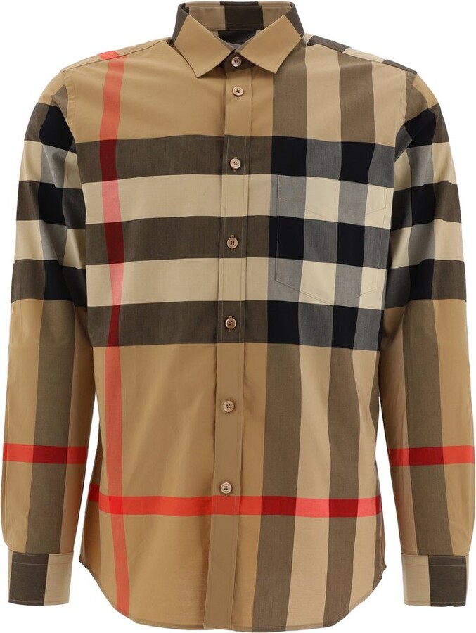 Burberry Check Pattern Buttoned Shirt - ShopStyle