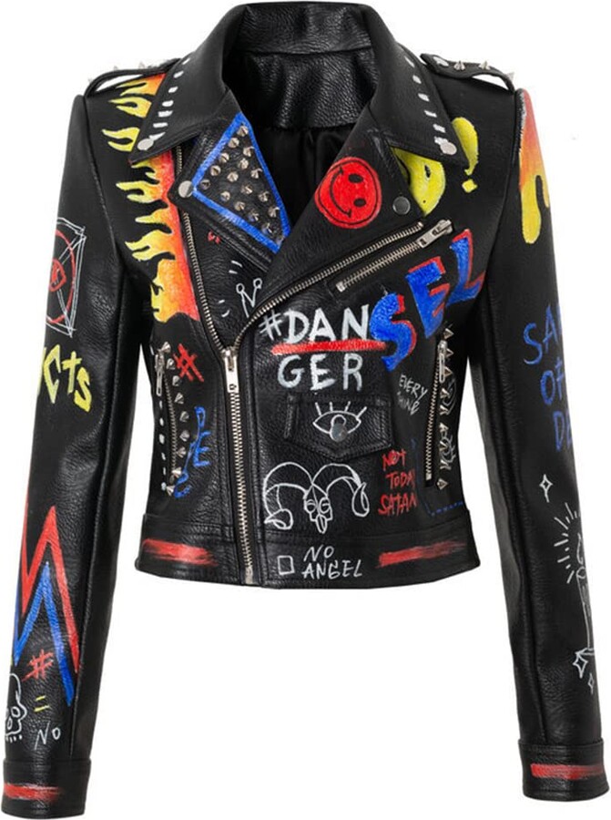 Saeohnssty PU Leather Jacket Studded Punk Rock Biker Rider Jacket Retro ...