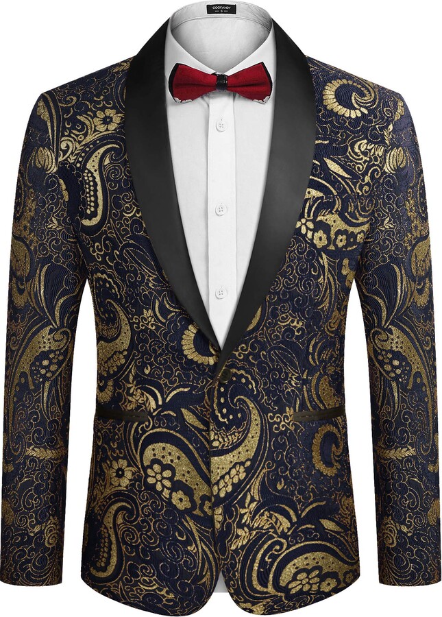 COOFANDY Men's Floral Dress Suit Luxury Embroidered Wedding Blazer ...