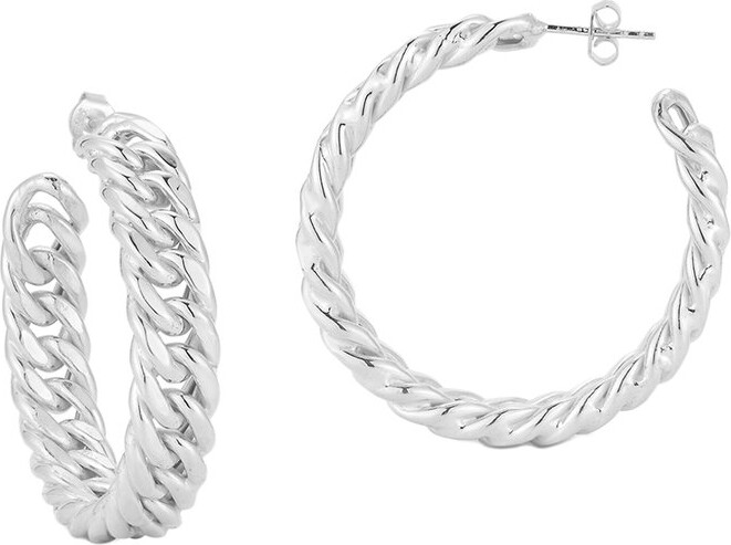 Chloe And Madison Silver Large Bold Curb Chain Hoops - ShopStyle Earrings