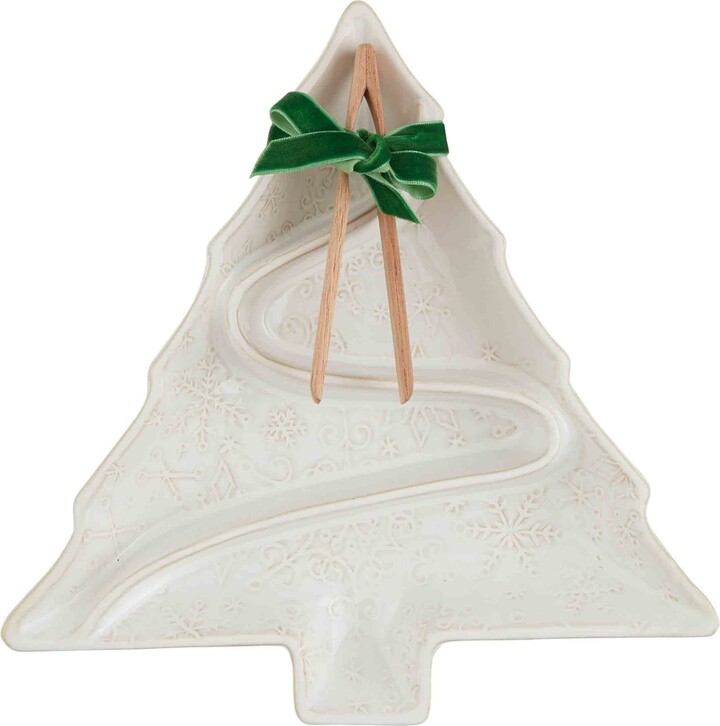Mud Pie White Christmas Tree Divided Server, server 10" x 10" | tongs 4 ...