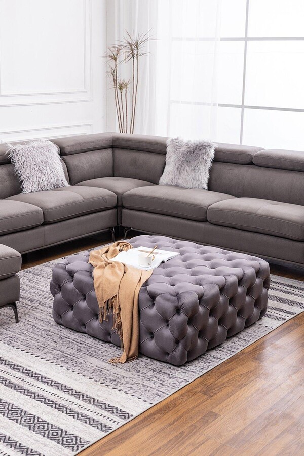 Living and Home Square Velvet Upholstered Buttoned Footstool - ShopStyle