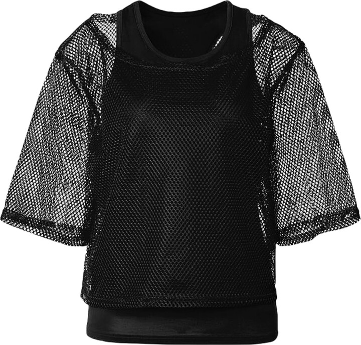 SamHeng 80s Mesh Fishnet Tops Vest for Women Neon Fishnet Off Shoulder ...