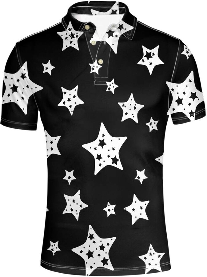 HUGS IDEA Men's Outdoor Performance Short Sleeve Star Pattern Polos ...