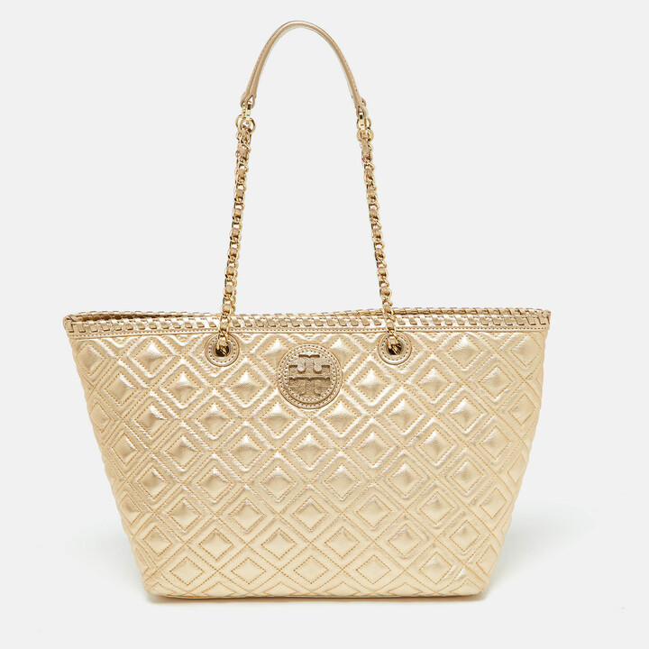 Tory Burch Gold Quilted Leather Marion Tote - ShopStyle