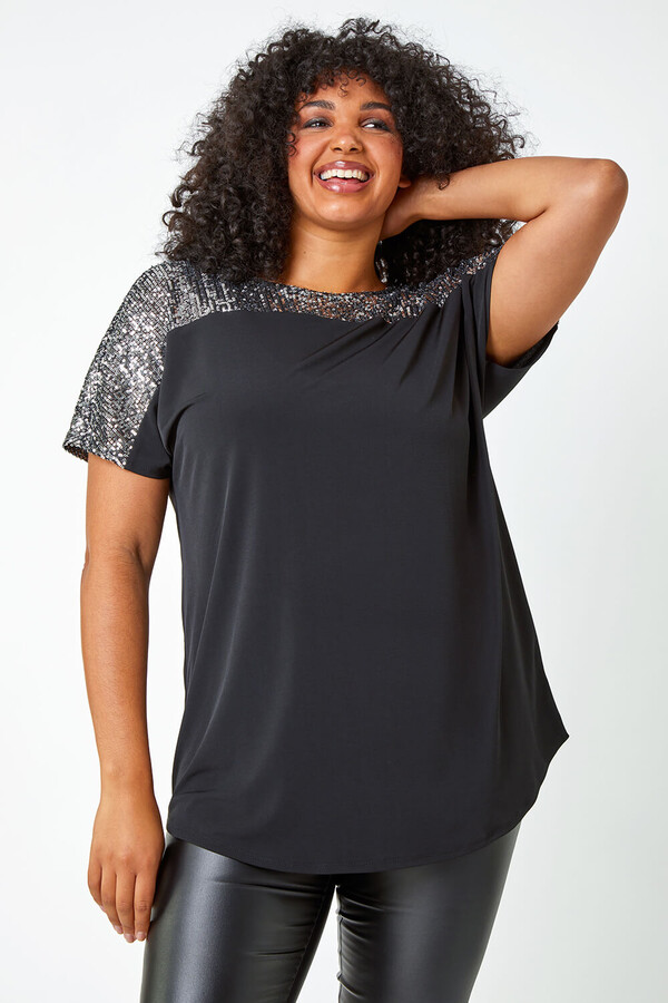 Roman Curve Roman Originals Curve Sequin Embellished Stretch Top ...