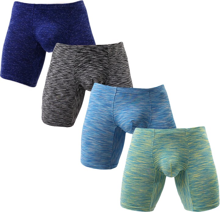 NEIKU Men's No Ride Up Boxer Briefs Long Leg Underwear Low Rise Trunks ...