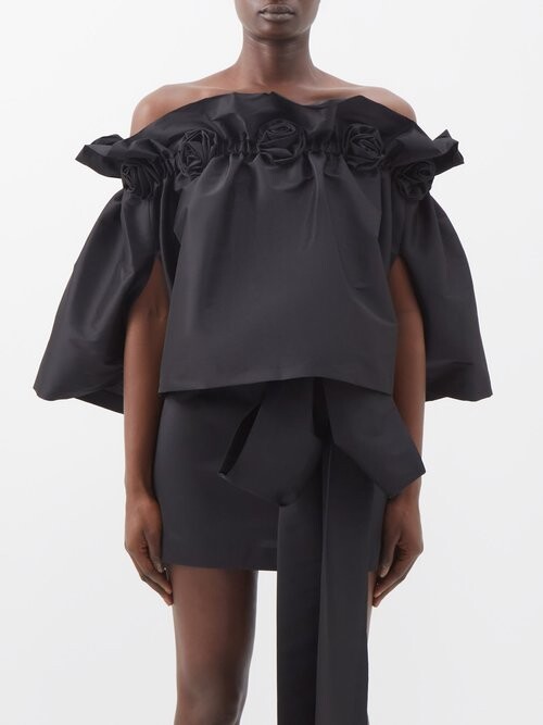 BERNADETTE Tilly Rose-appliqué Off-the-shoulder Taffeta Top - ShopStyle