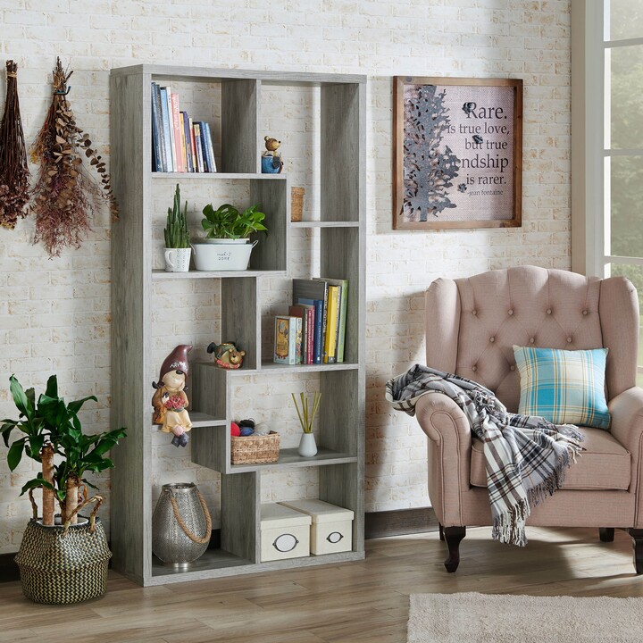 DH BASIC Modern Grey 71-inch 8-Open Shelf Display Bookcase by Denhour ...