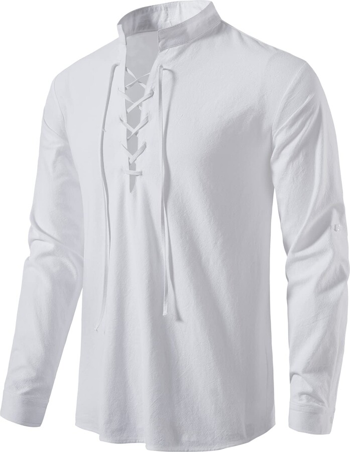 LucMatton Men's Retro Lace up Medieval Costume Shirts for Halloween Cosplay Viking Pirate ...