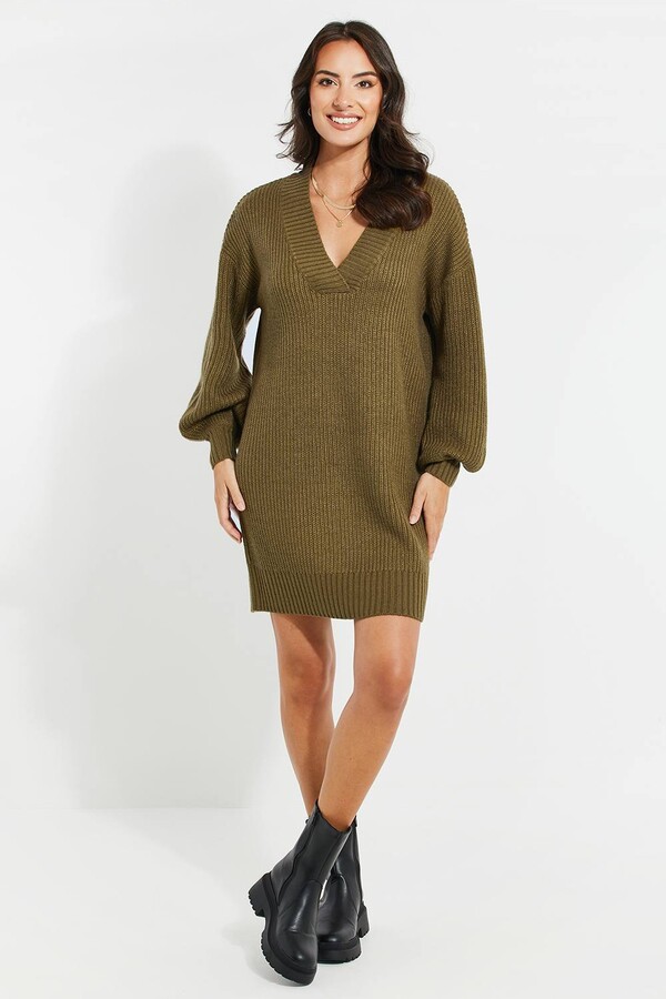Threadbare 'Adeline' V Neck Knit Dress - Green - ShopStyle