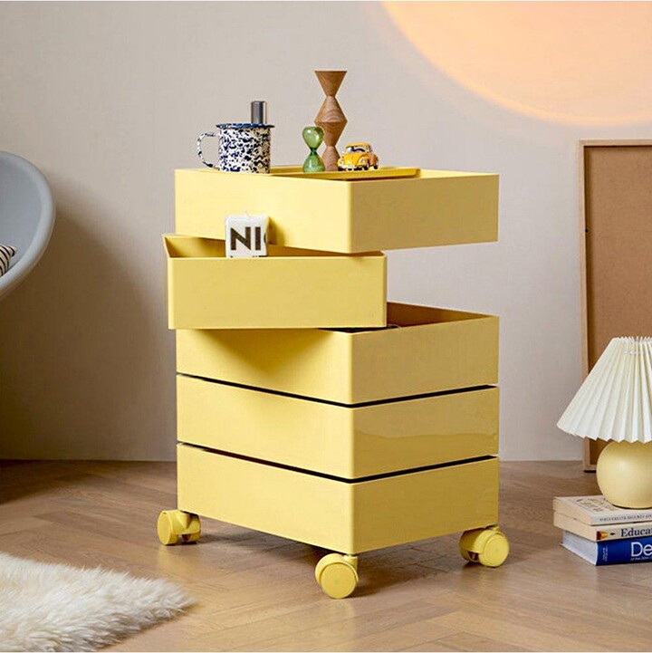Living and Home Yellow 5 Tier Rotating Drawer Storage Shelf with Wheels ...