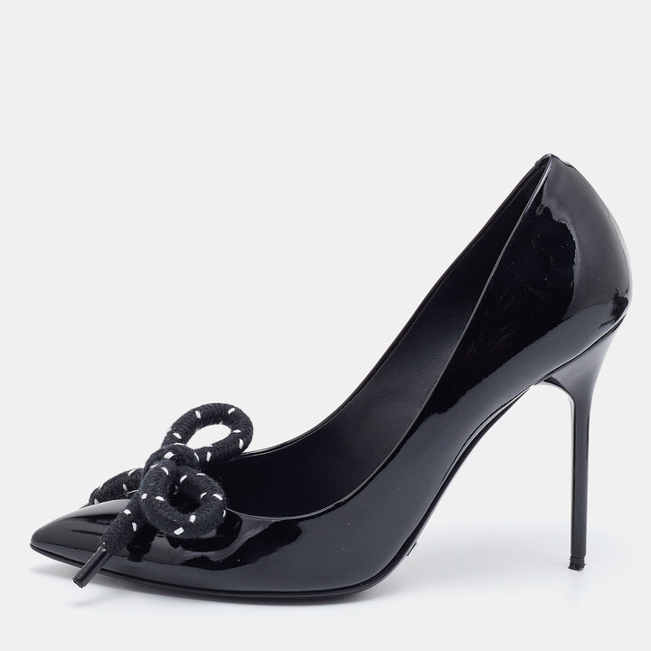 Burberry Black Patent Leather Finsbury Bow Pointed Toe Pumps Size 37 ...