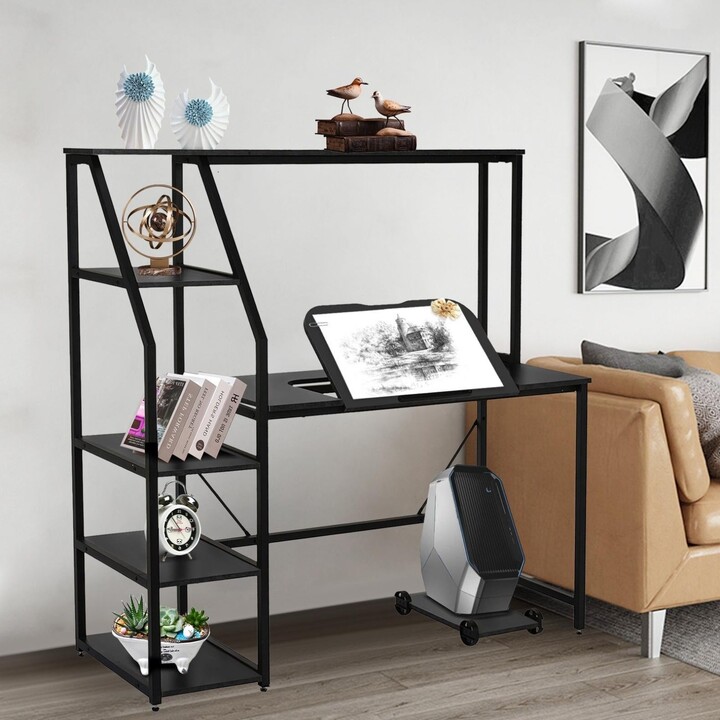 HAOSHENGYUAN Computer Desk With Storage Shelves, Tilting Drafting Drawing Table - ShopStyle