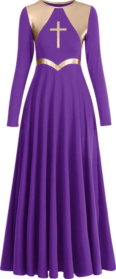 OwlFay Women Liturgical Praise Dance Dress Long Sleeve Plain Maxi Swing ...