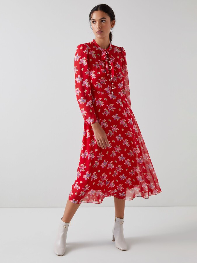 LK Bennett Keira Floral Print Silk Midi Dress - ShopStyle