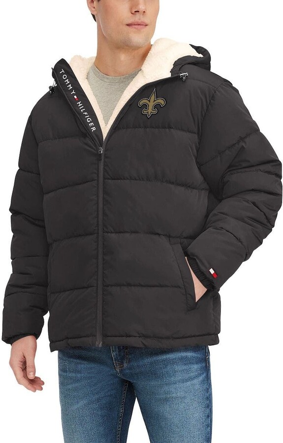 Tommy Hilfiger Men's Black New Orleans Saints Puffer Parka Hoodie Full ...