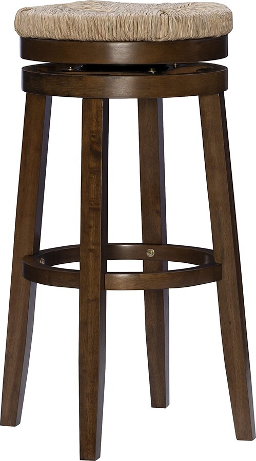 Maya Walnut Backless Barstool with Woven Seagrass Swivel Seat by Powell ...