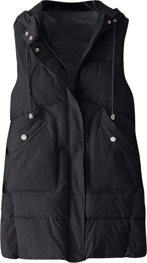 MODSGUE Quilted Vest Women's Long Plain Long Vest with Hood Women's ...