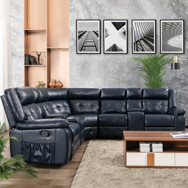 Nathaniel Home Sectional PU Leather Corner Sofa Couch with 2 Consoles ...